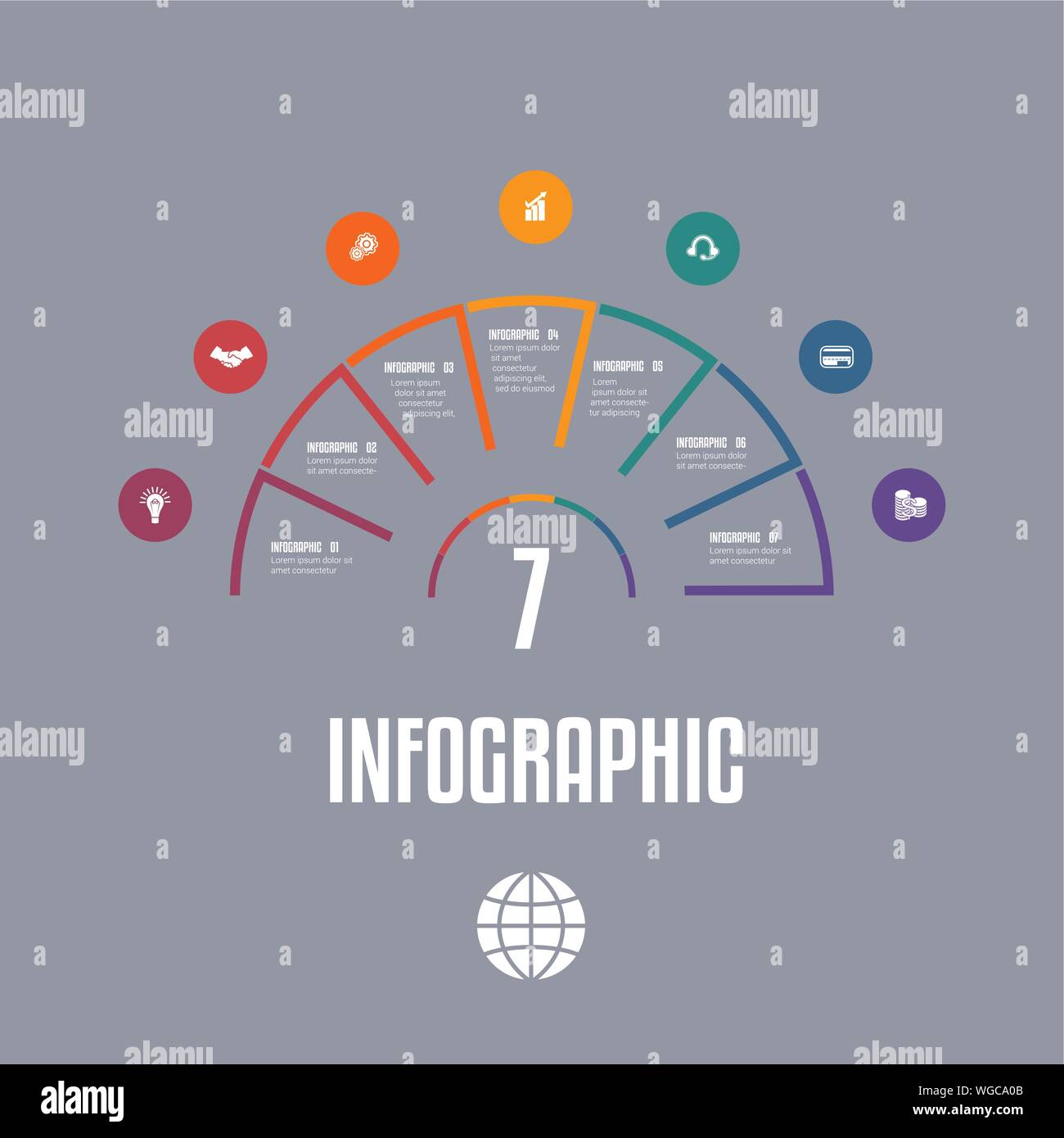Infographic Template from colourful lines Semicircle with text areas on ...