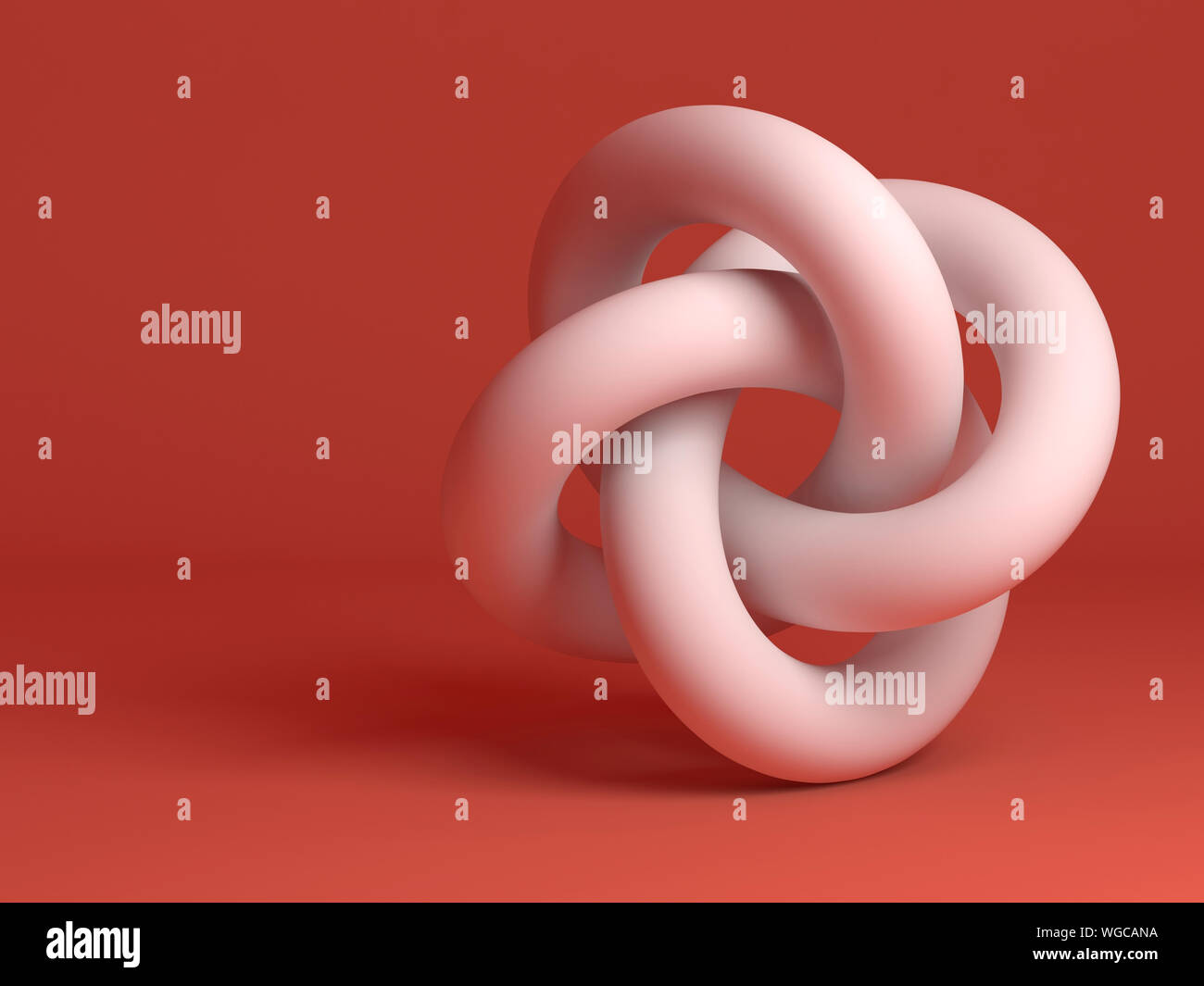 Geometrical representation of torus knot. Abstract white object on red ...