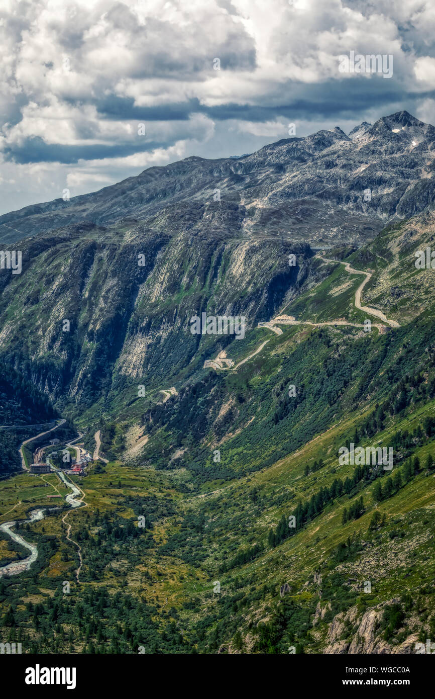 panorama view from rhone glacier to furka and grimsel pass near gletsch ...