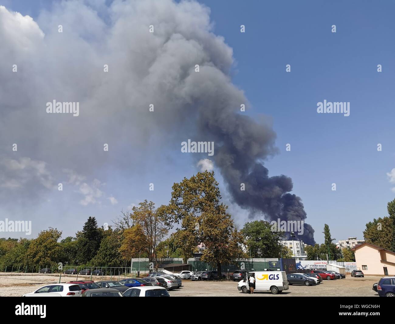 30 Aug 2019-Bucharest, Romania. The fire from the industrial bay from ...
