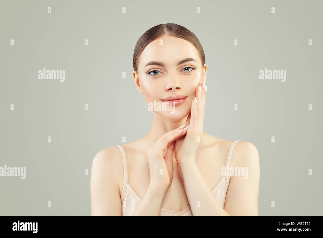 Beautiful healthy model girl with perfect clear skin portrait Stock ...