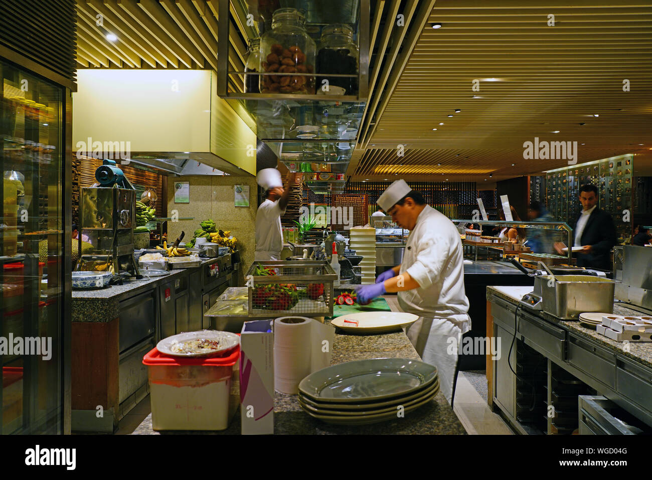 SINGAPORE -27 AUG 2019- View of Straits Kitchen, a famous luxury hawker ...