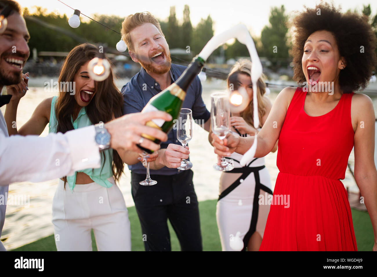 Group of happy people or friends having fun at party Stock Photo - Alamy