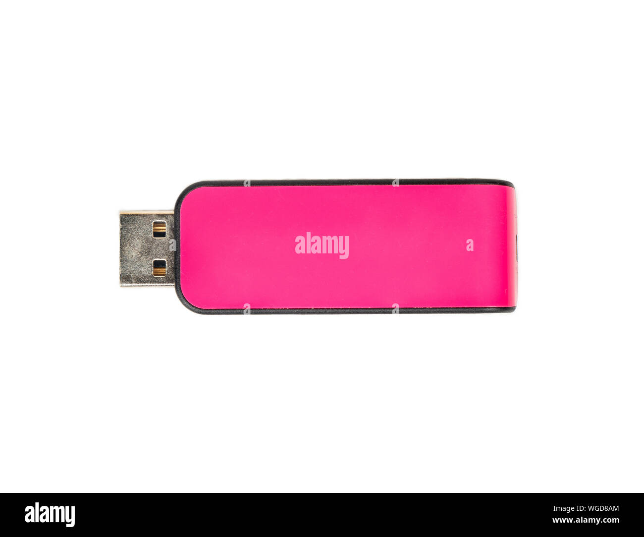 Pink plastic USB flash drive isolated on white background, top view ...