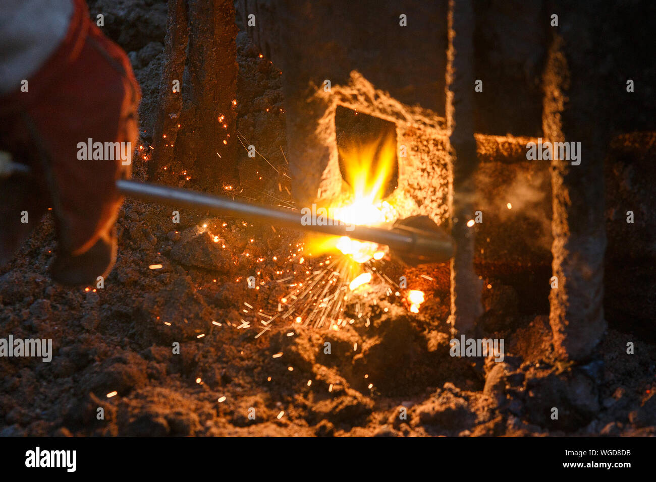 Welding machine with melting metal drops and sparks of sparks Stock ...