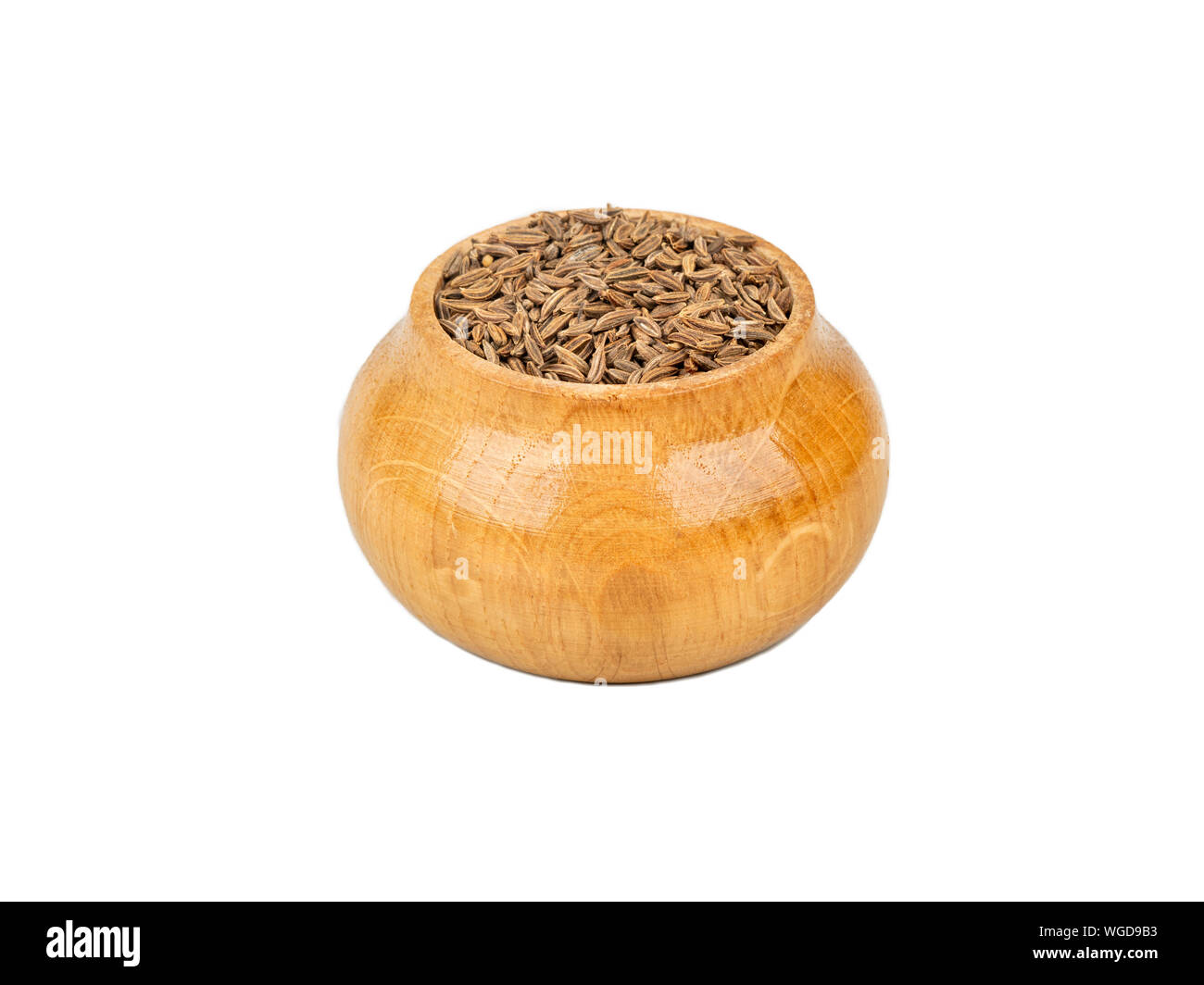 Cumin spice in wooden container isolated on white background Stock ...