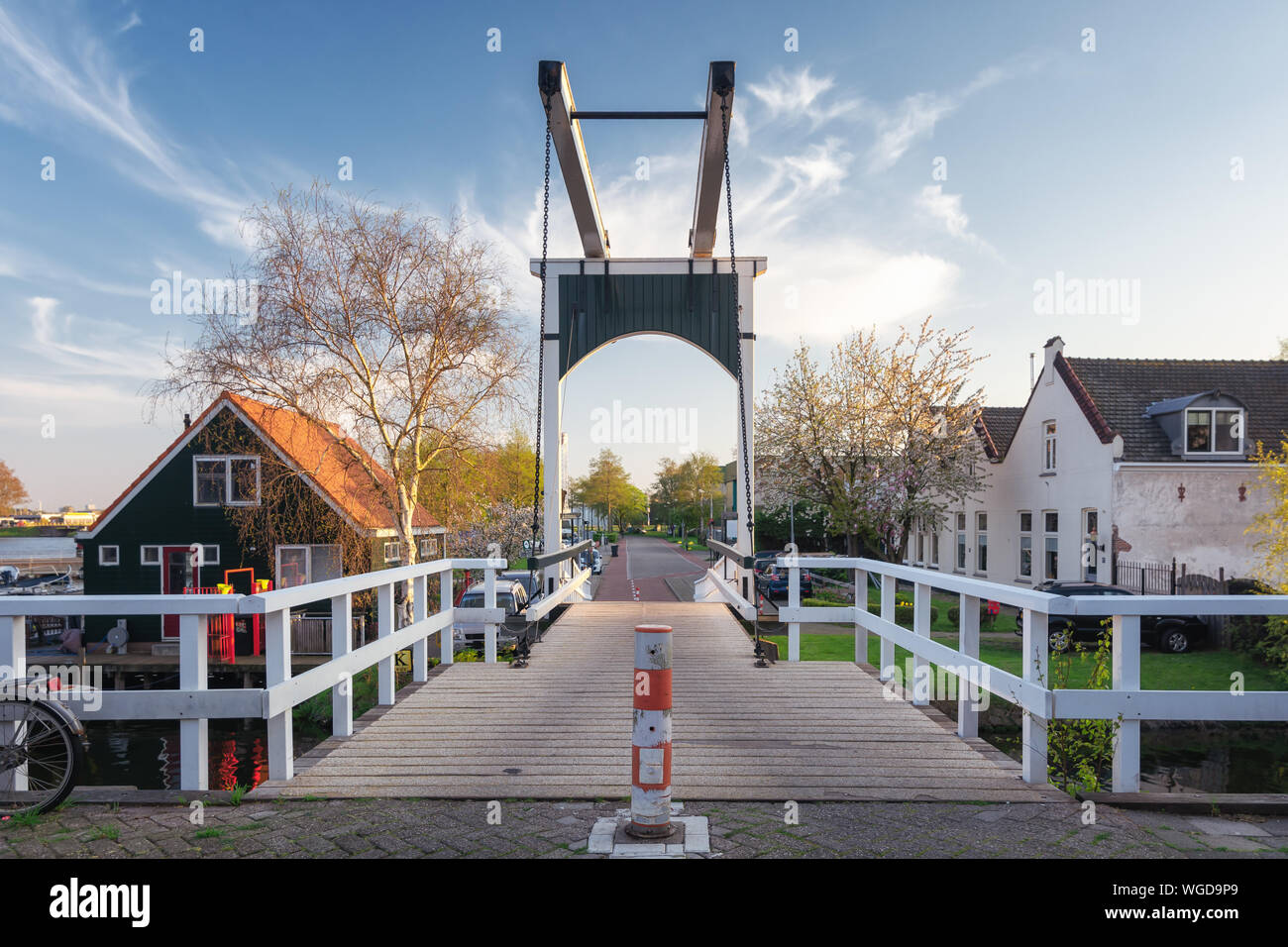 The wooden drawbridge on the Houthavenkade in the city of Zaandam in ...