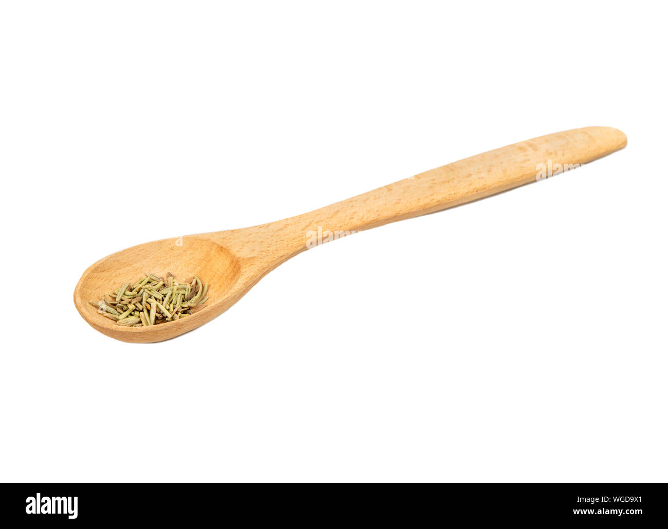 Wooden spoon with dry rosemary isolated on white background Stock Photo ...