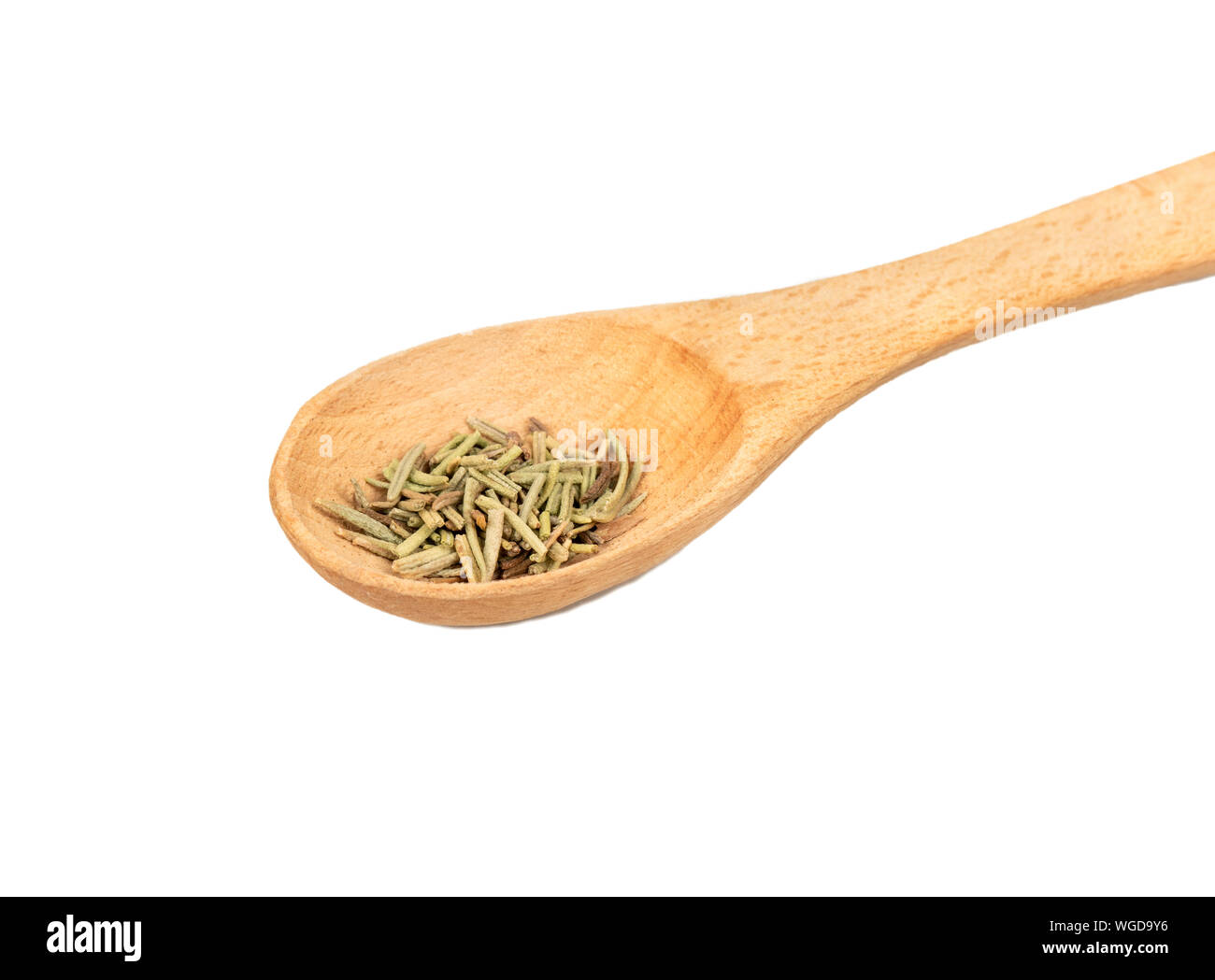 Small spoon with dry rosemary closeup on white background Stock Photo ...