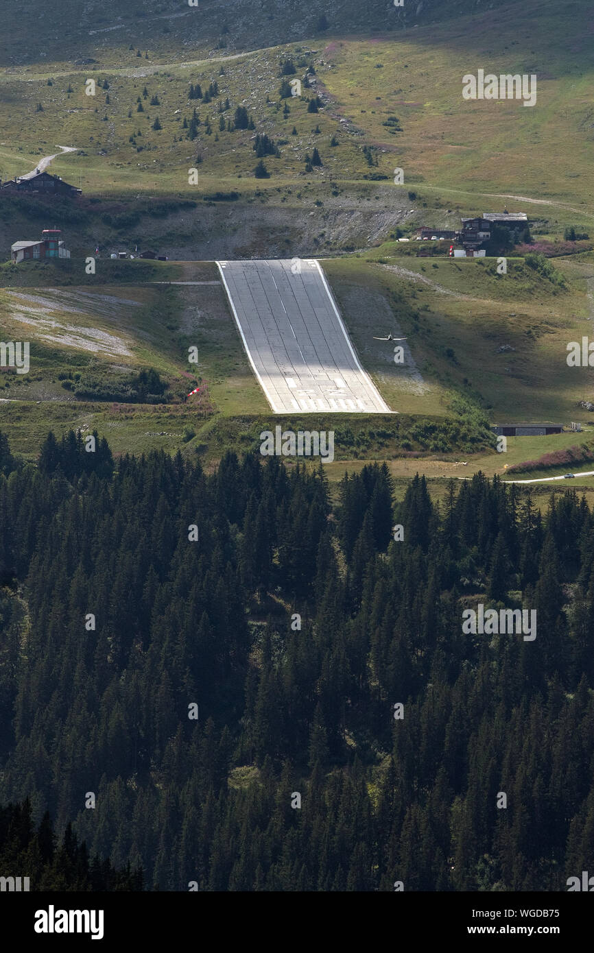 A light aircraft comes into land at Courchevel Altiport (French ...