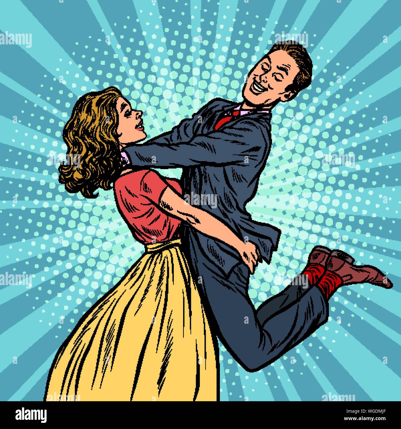 Meeting Lovers Man And Woman Hugs Girl Carries A Guy Pop Art Retro