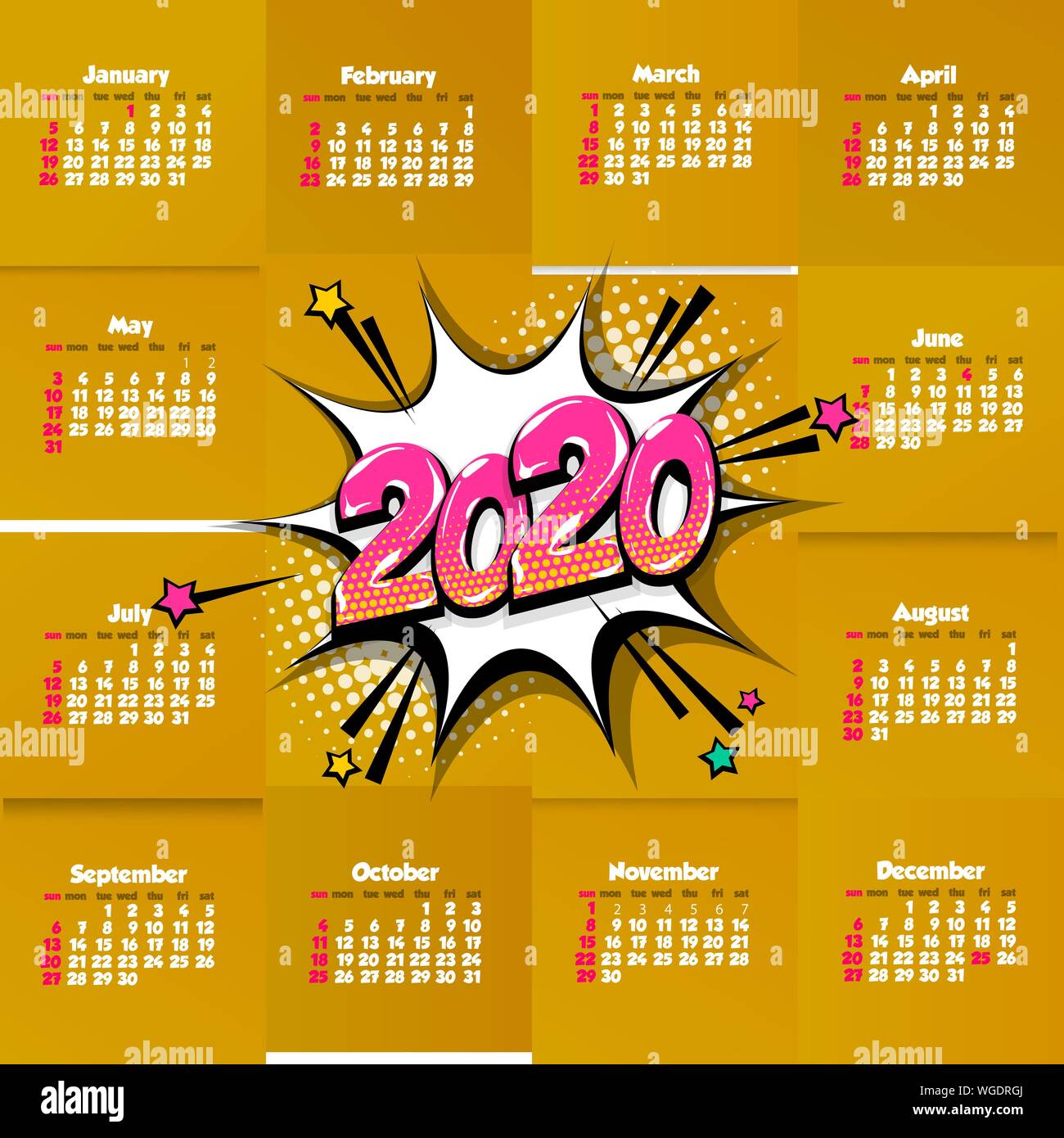 2020 comic text calendar template pop art Stock Vector Image & Art - Alamy