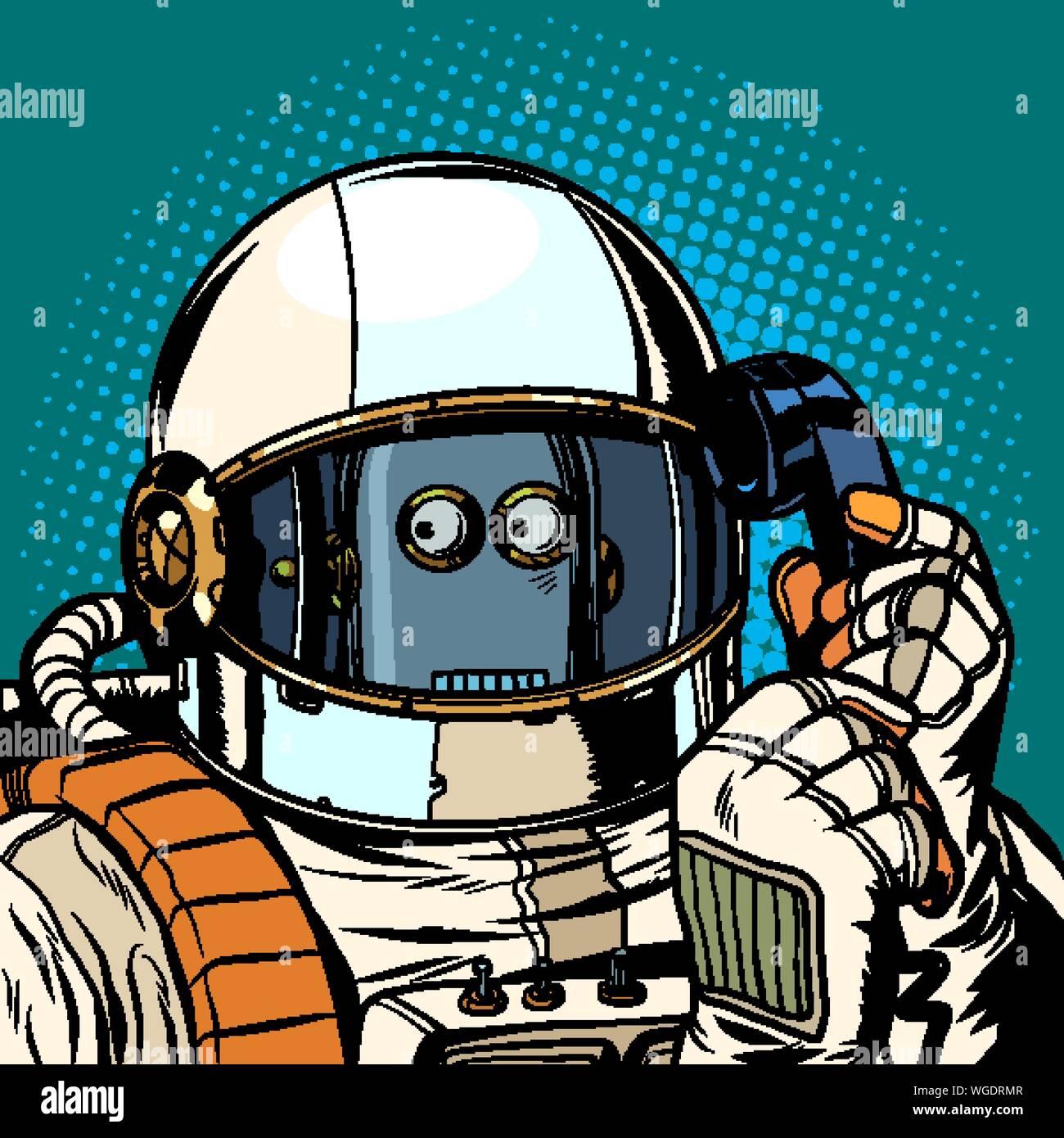 Robot astronaut talking on the phone. Pop art retro vector illustration ...