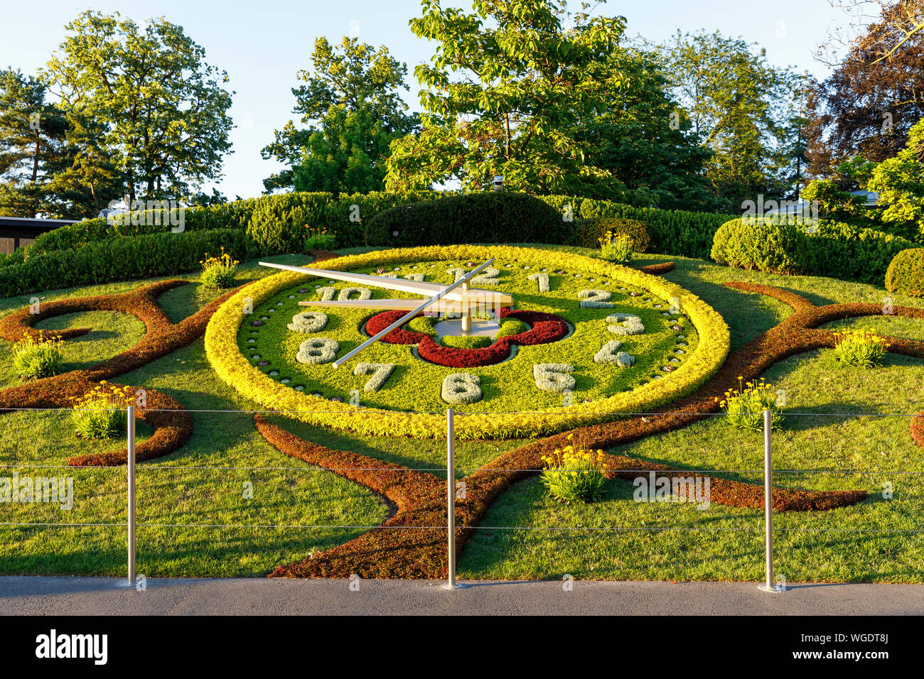 Outdoor flower clock designed in 1955, made with colorful flower blooms ...