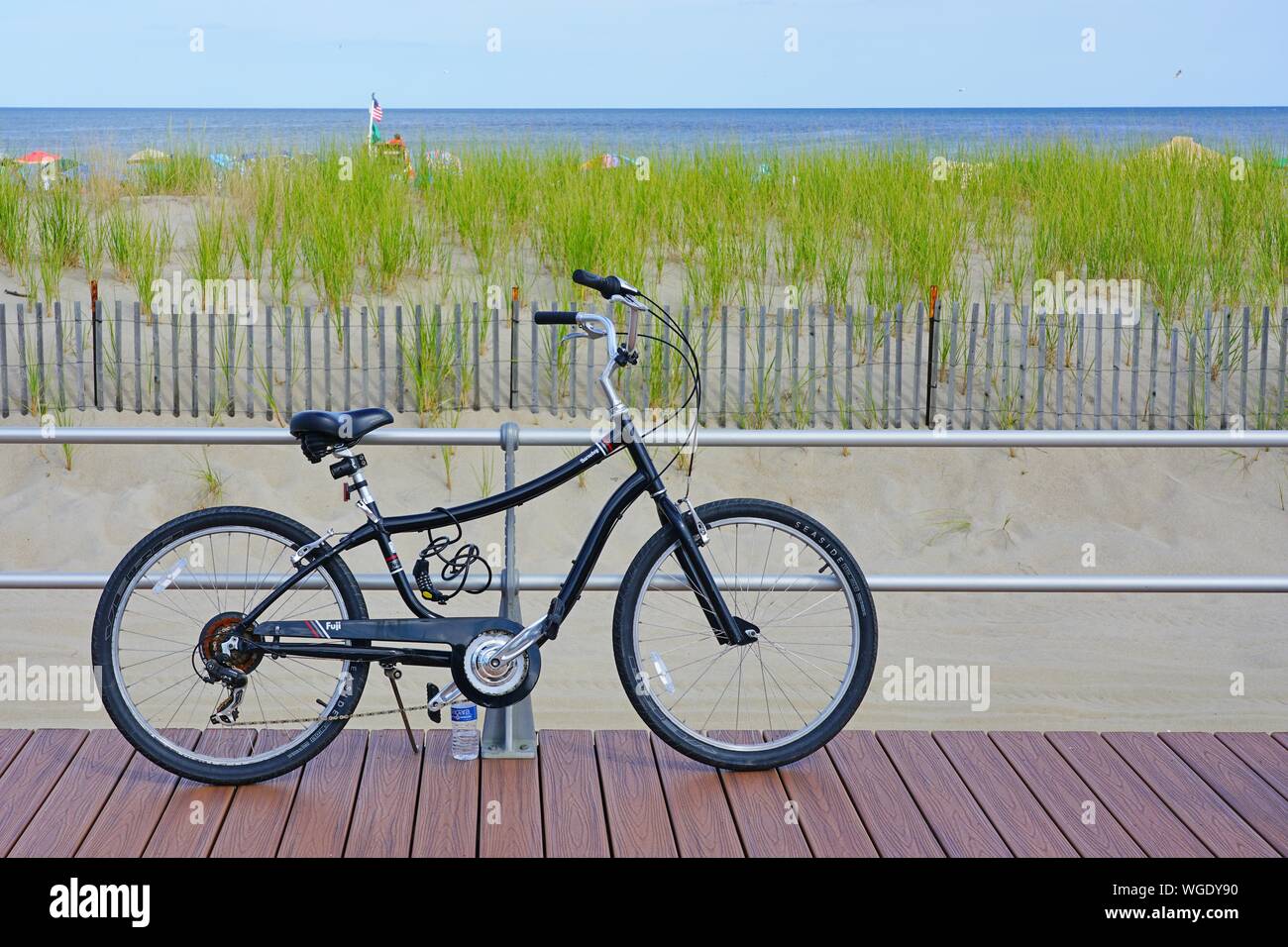 OCEAN GROVE, NJ -10 AUG 2019- View of the boardwalk along the beach in ...