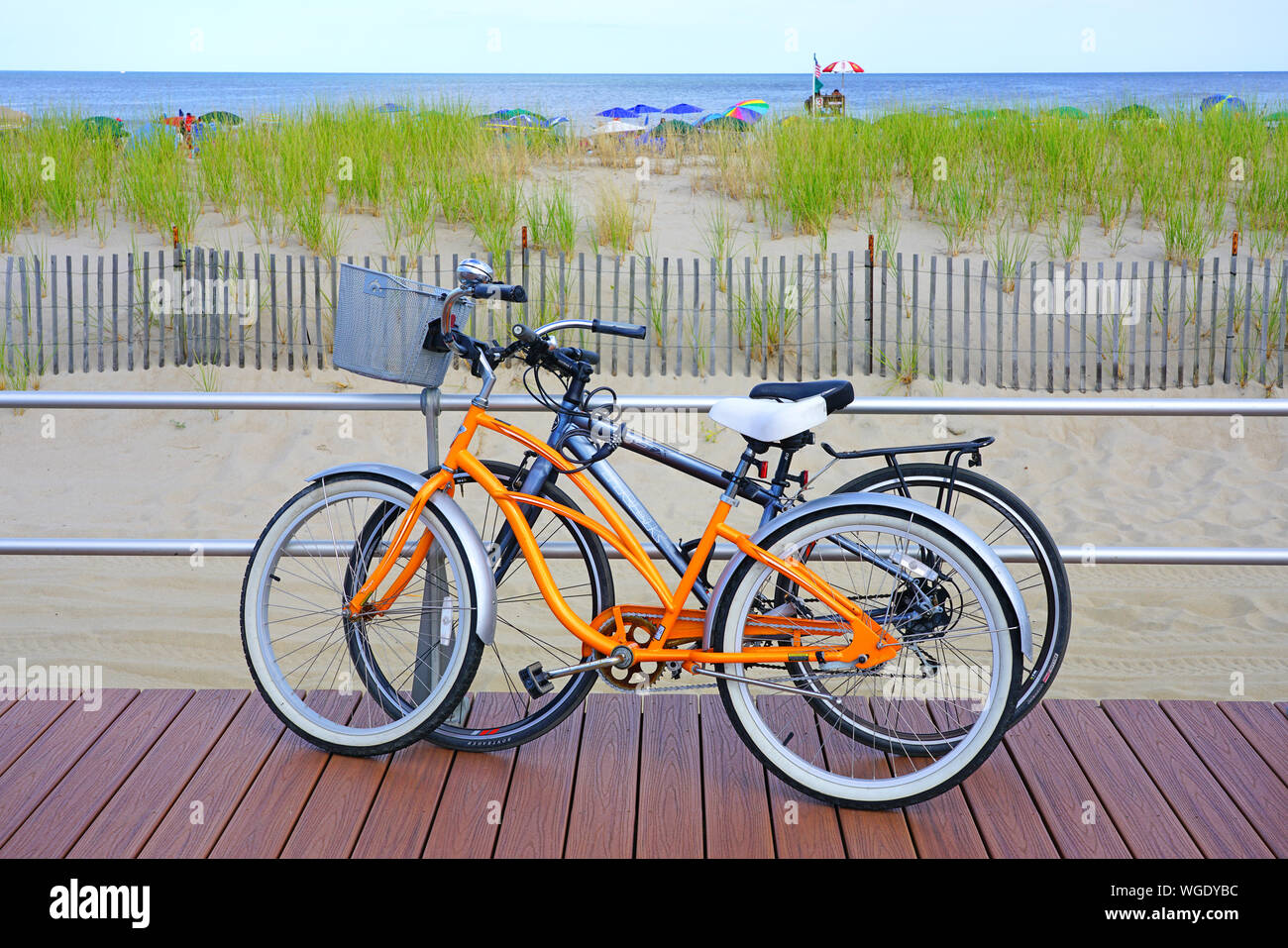 OCEAN GROVE, NJ -10 AUG 2019- View of the boardwalk along the beach in ...