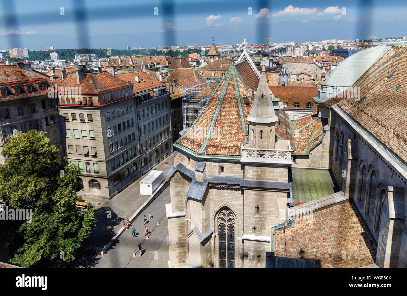 Cityscape of rooftops of buildings in Geneva old town in Switzerland ...
