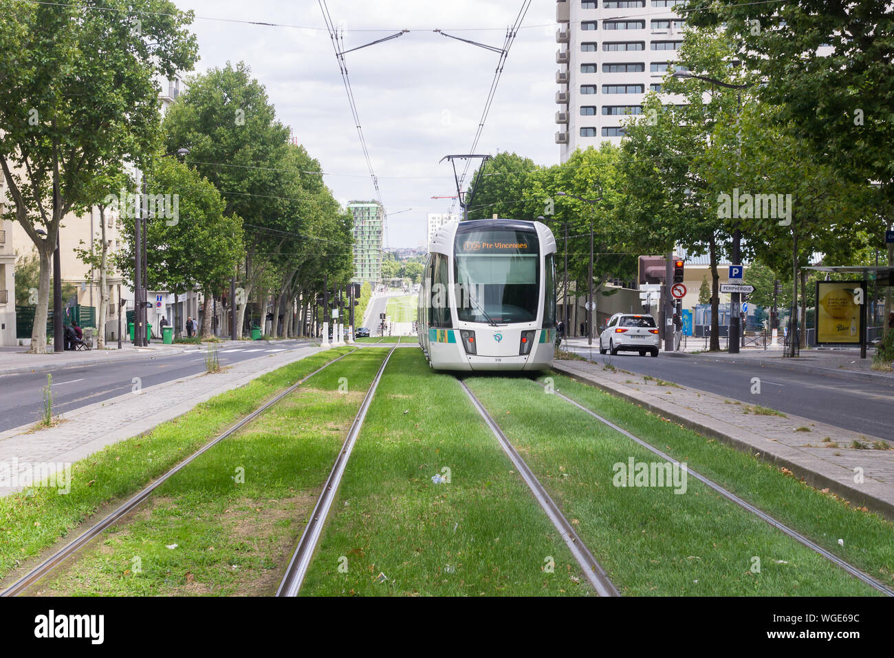 Paris tram - Grass covered tram track in the 13th arrondissement of ...