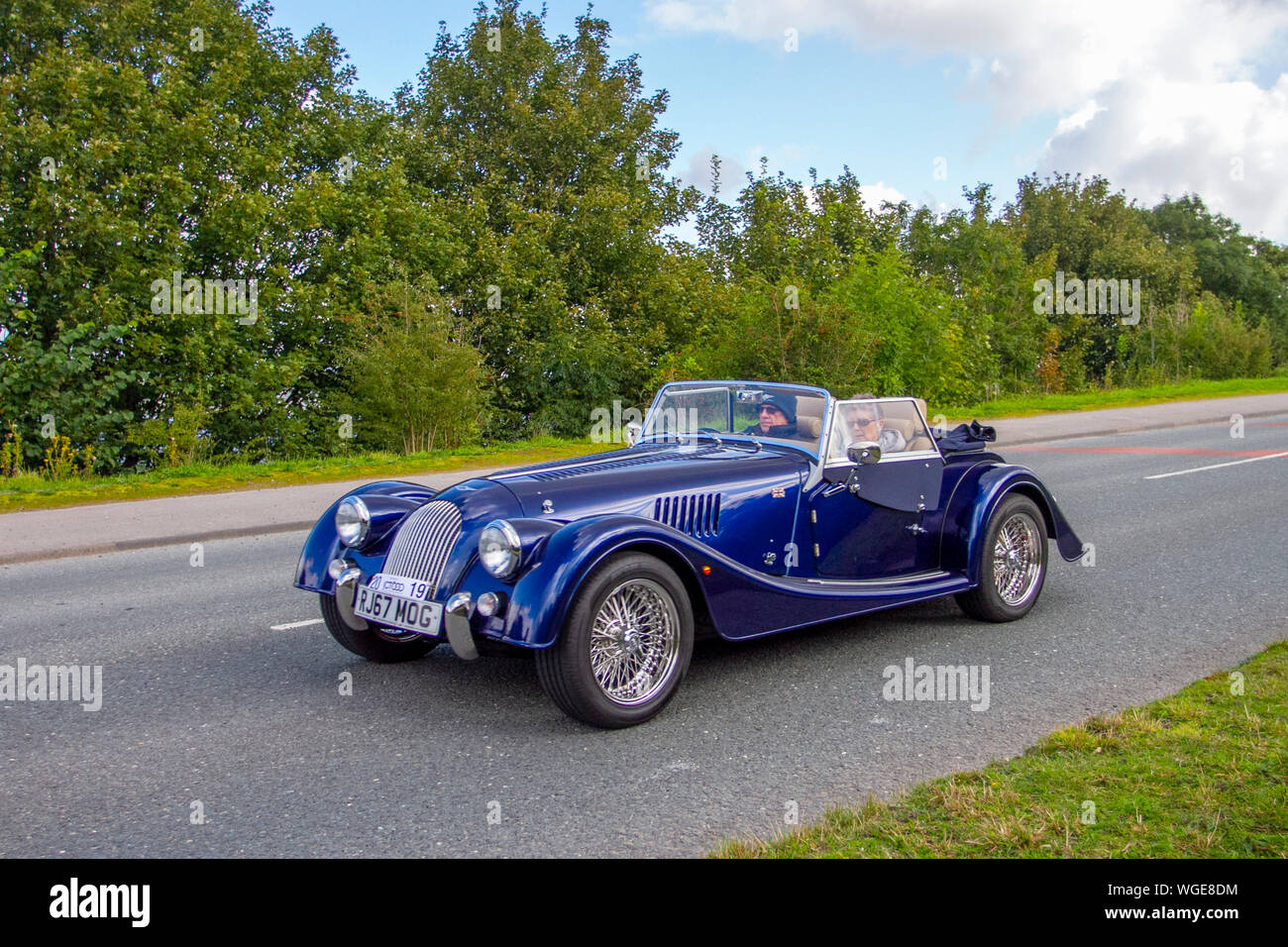 2017 blue Morgan Plus Four roadster at the Bradford to Morecambe ...