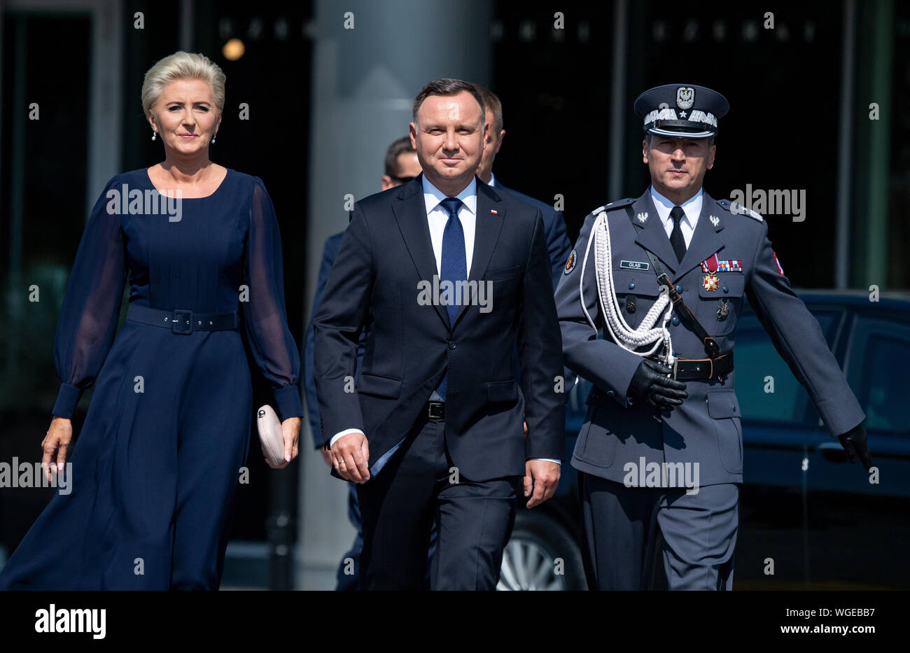 Warschau, Poland. 01st Sep, 2019. The Polish President Andrzej Duda (M ...