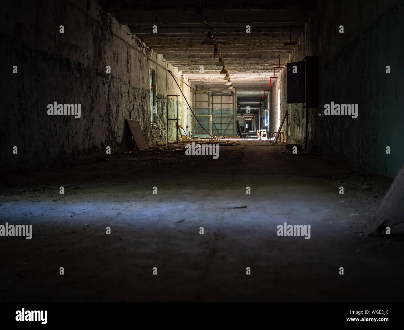 Interior of an abandoned military building in Chernobyl-2 city in ...