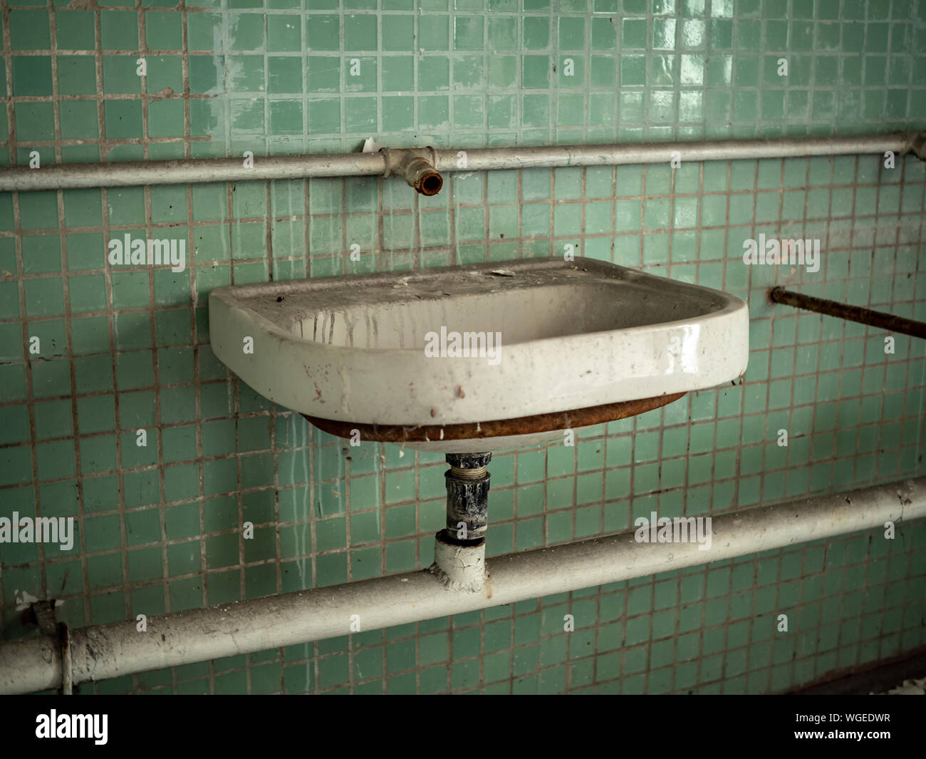 Old sink inside of an abandoned military building in Chernobyl-2 city ...