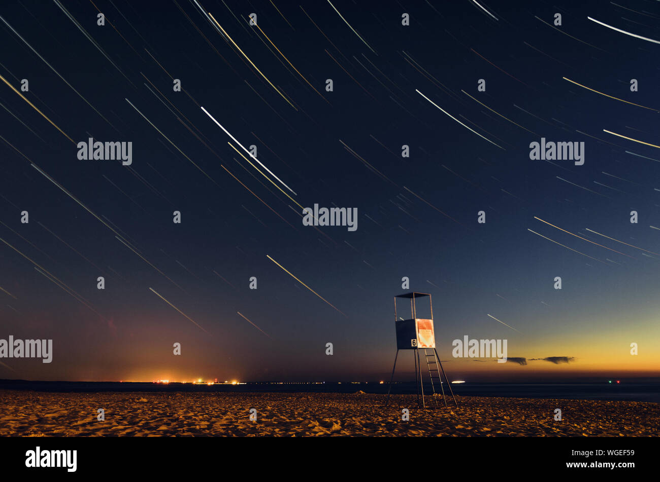 The sky with startrail at the sea in the twilight after sunset Stock ...