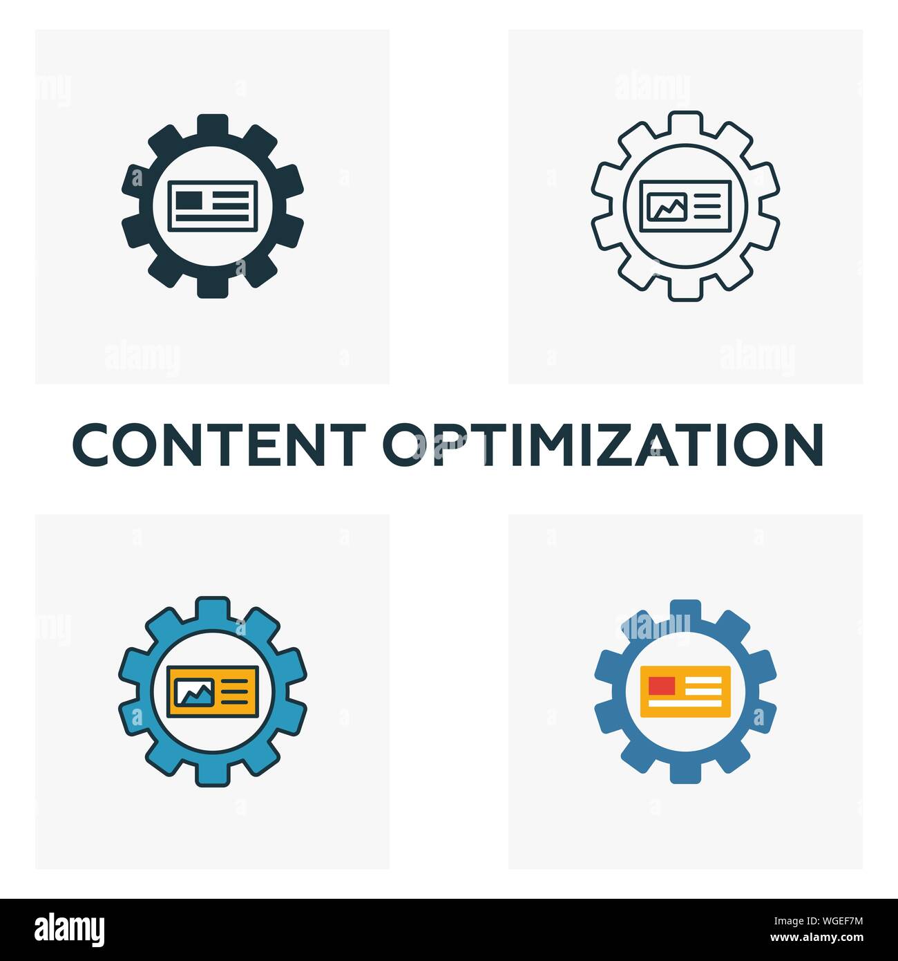 Content Optimization icon set. Four elements in diferent styles from ...