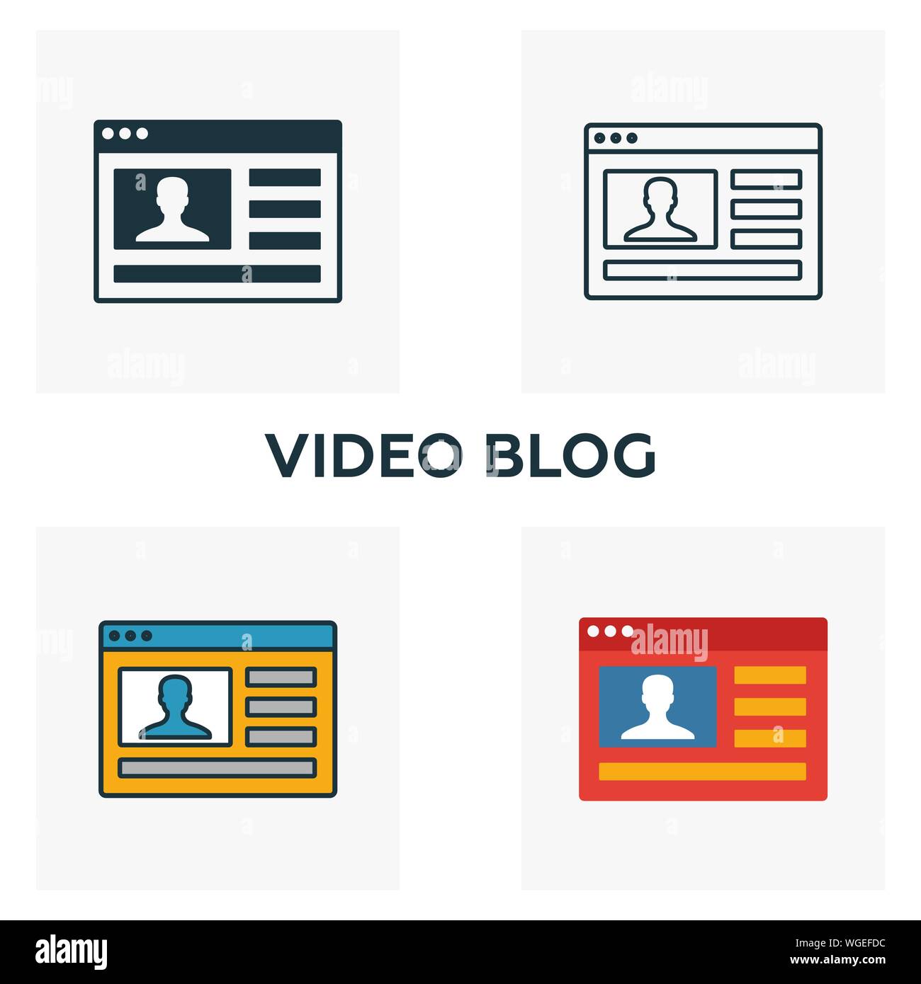 Video Blog icon set. Four elements in diferent styles from content ...