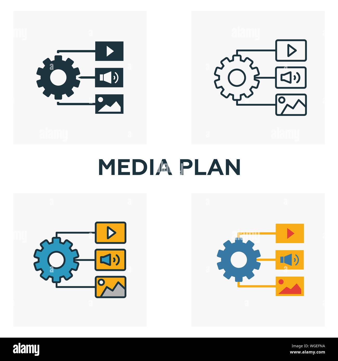 Media Plan icon set. Four elements in diferent styles from content ...
