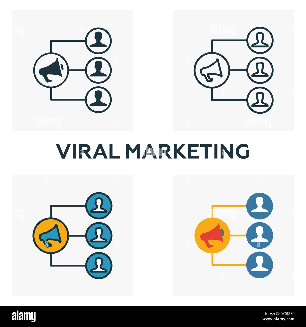 Viral Marketing icon set. Four elements in diferent styles from content ...