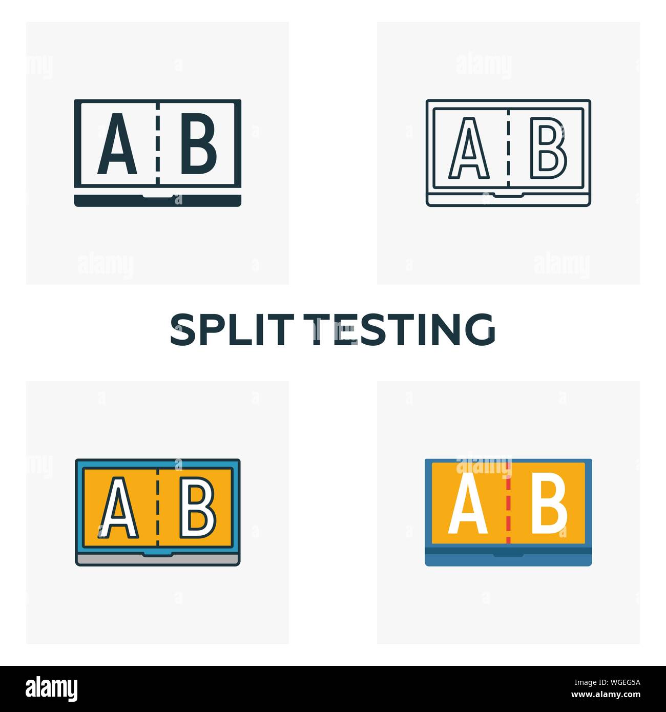 Split Testing icon set. Four elements in diferent styles from content ...