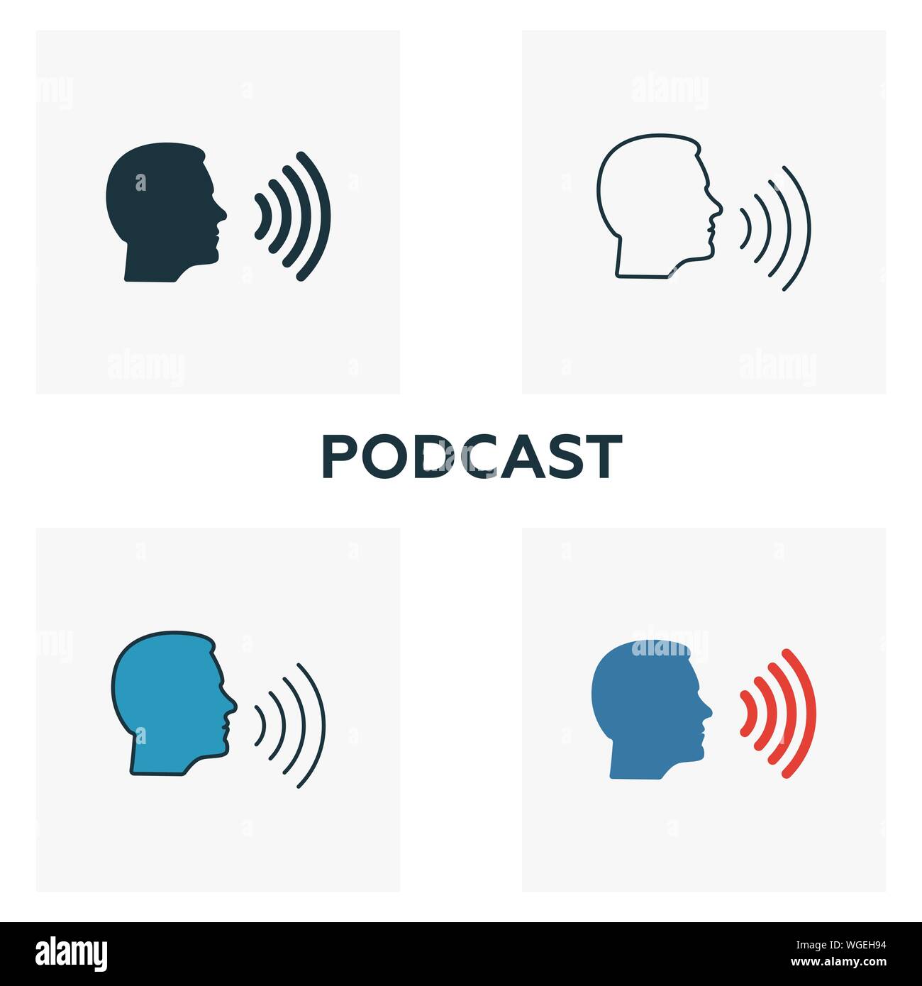 Podcast icon set. Four elements in diferent styles from content icons ...