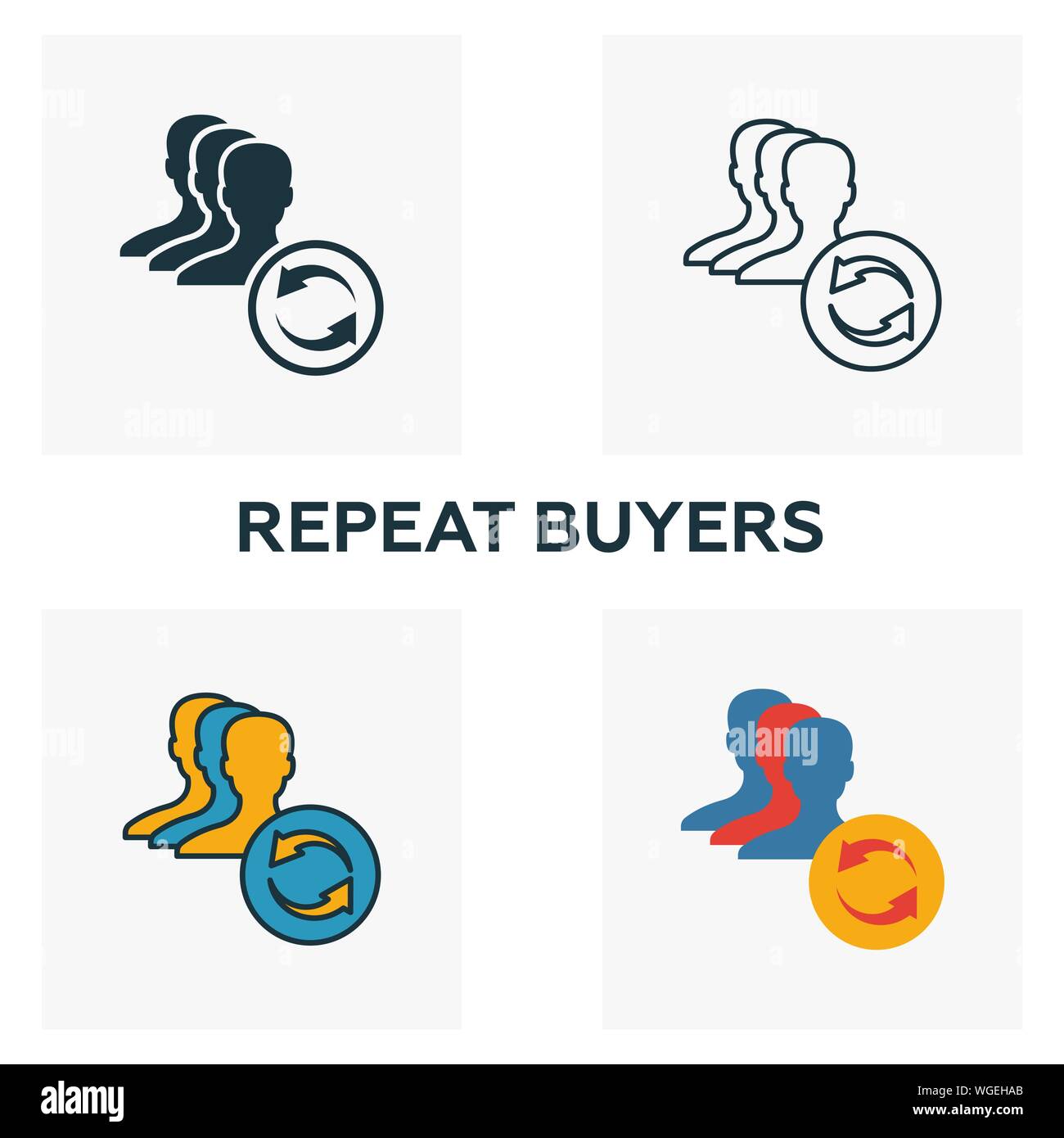 Repeat Buyers icon set. Four elements in diferent styles from content ...