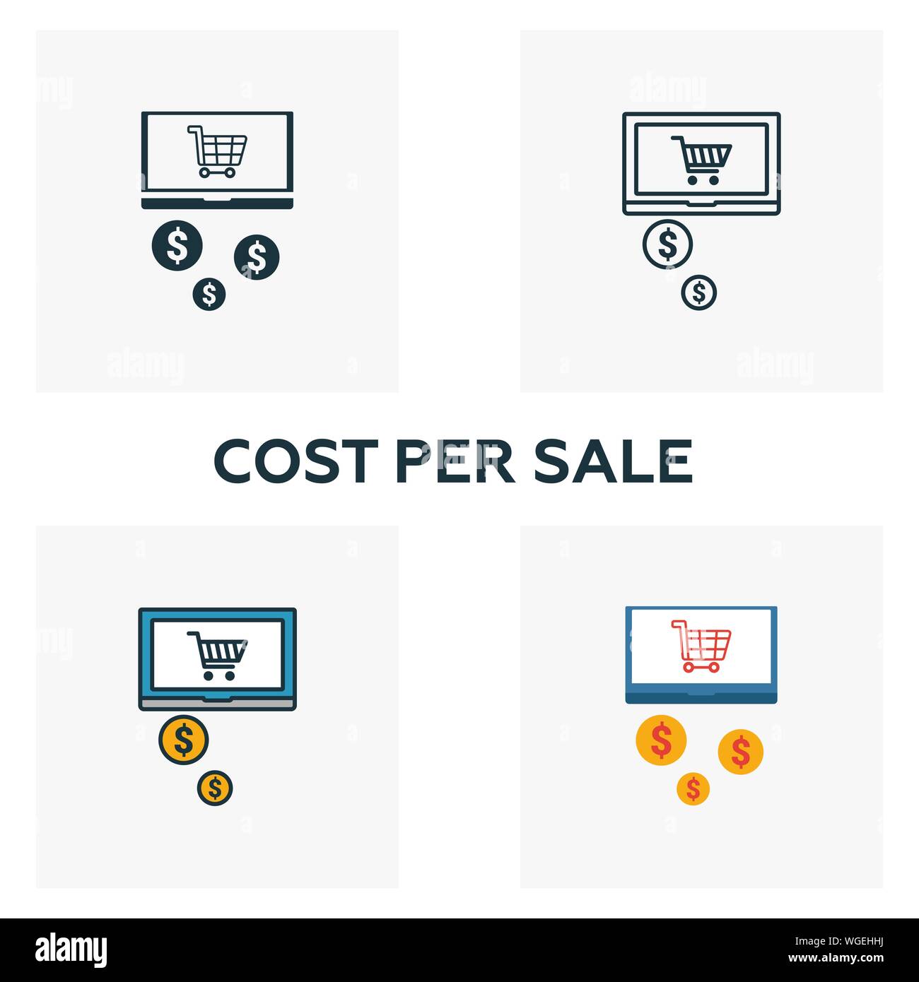 Cost Per Sale icon set. Four elements in diferent styles from content ...