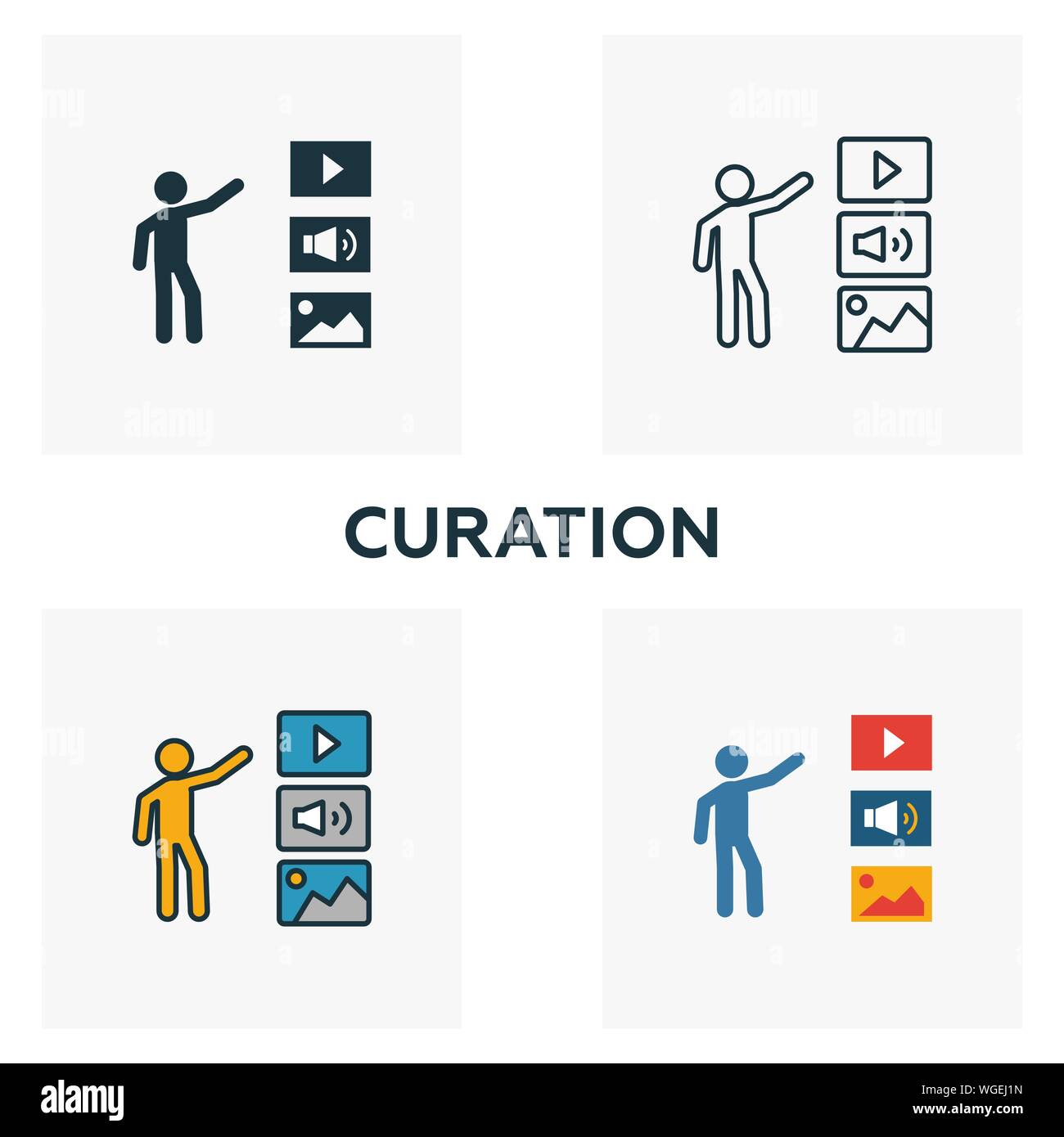 Curation icon set. Four elements in diferent styles from content icons ...