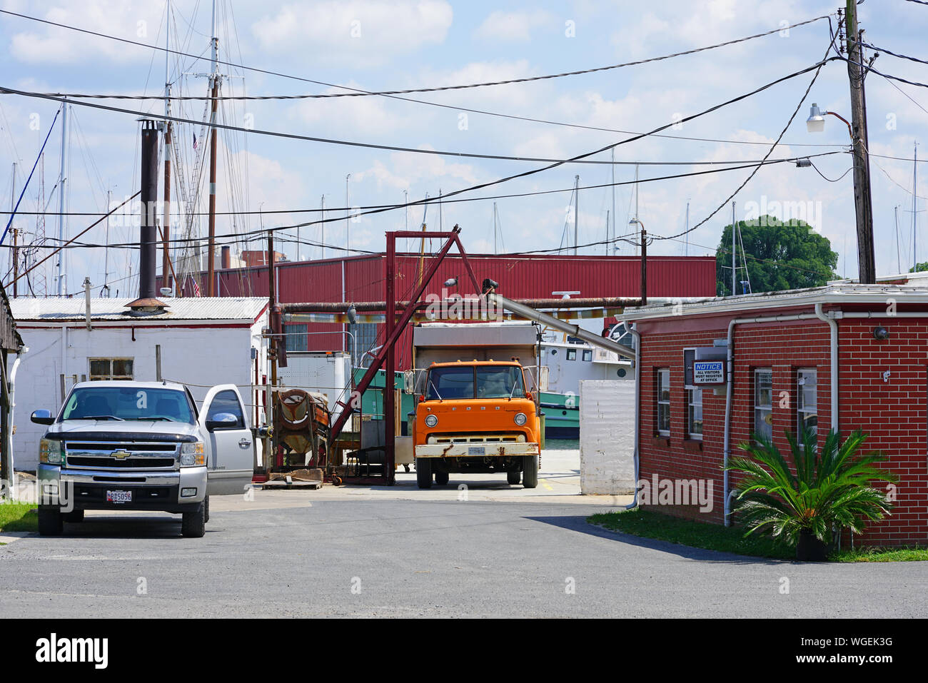 CAMBRIDGE, MD -17 AUG 2019- View of the J.M Clayton crab company ...