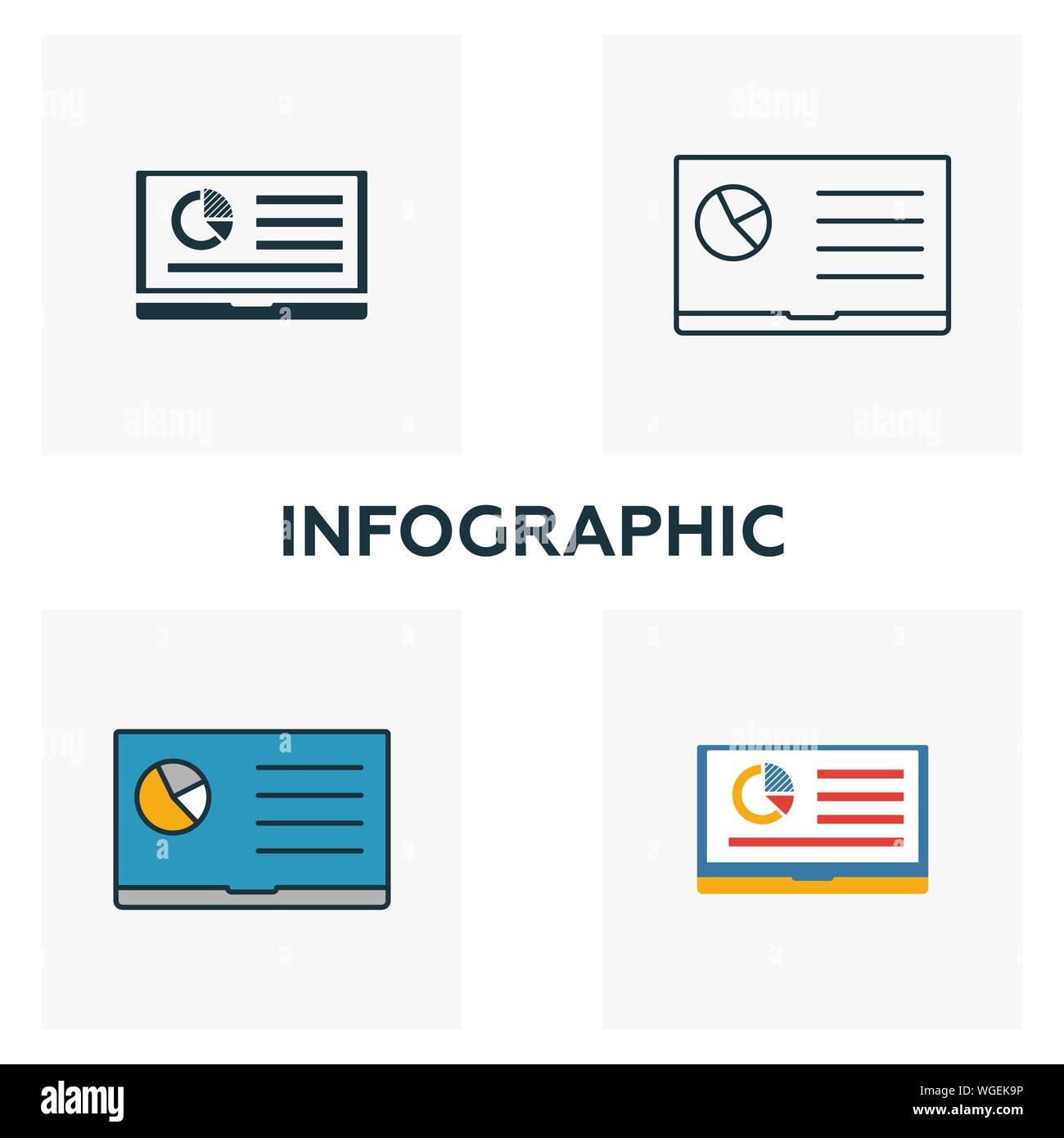 Infographic icon set. Four elements in diferent styles from content ...