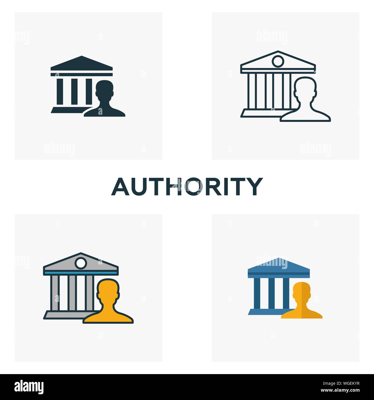 Authority icon set. Four elements in diferent styles from content icons ...