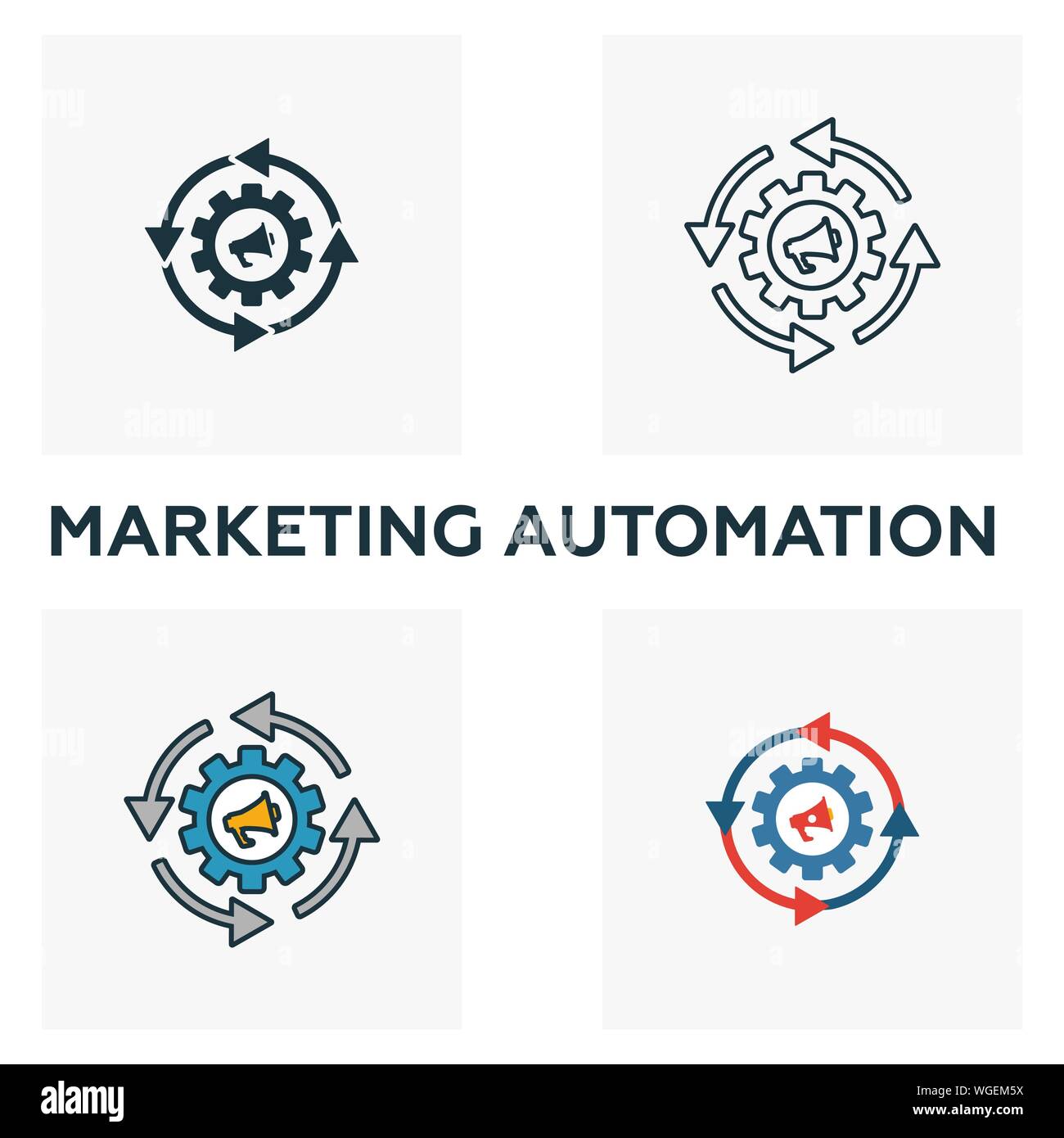 Marketing Automation icon set. Four elements in diferent styles from ...
