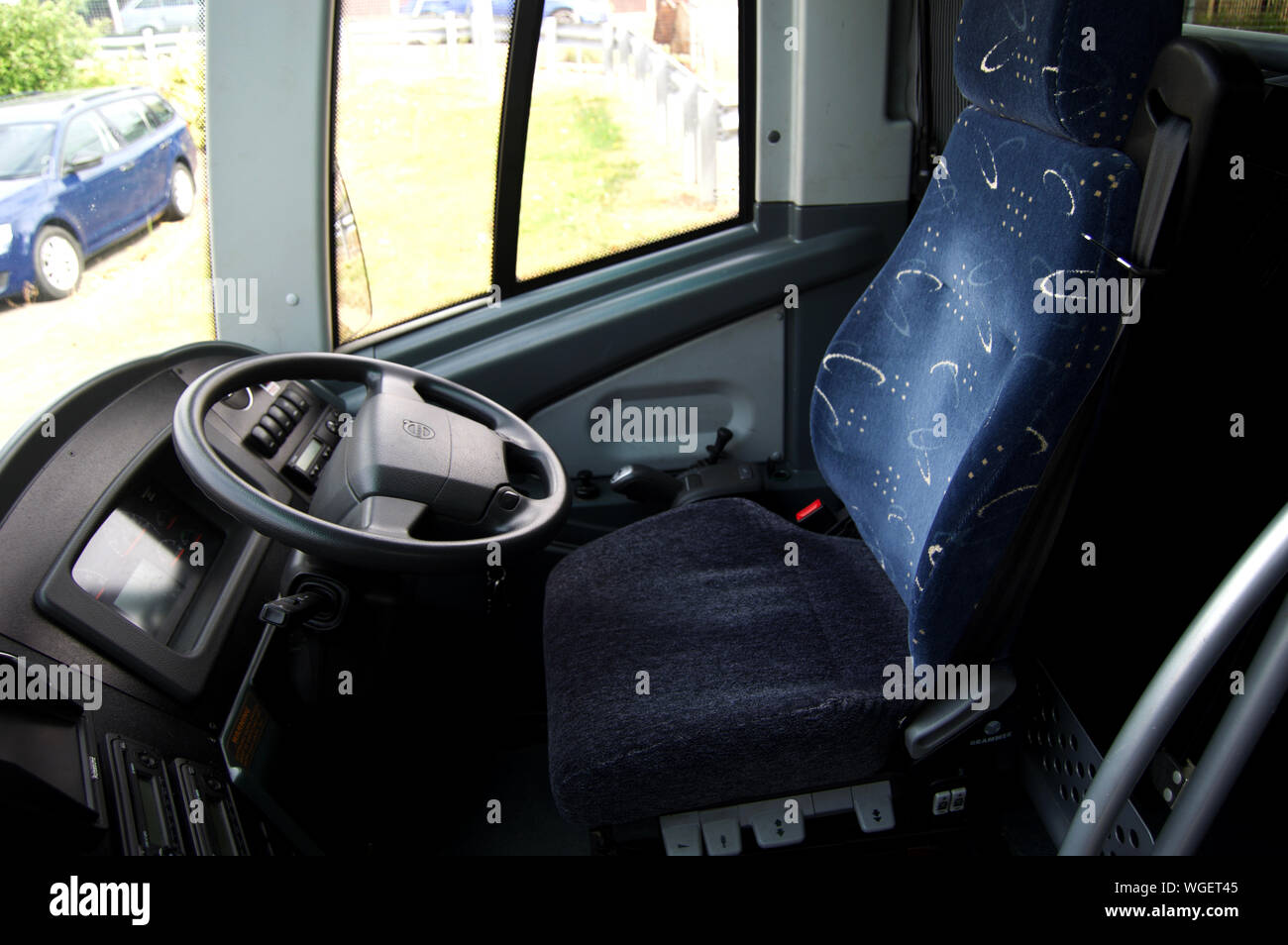 Drivers cab of a Plaxton Panther Coach Stock Photo - Alamy