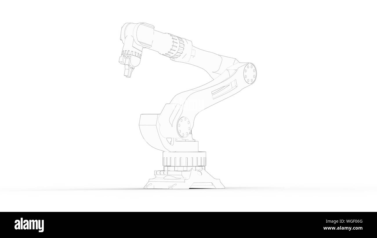 3D rendering of multiple views of a robot arm isolated in white studio ...