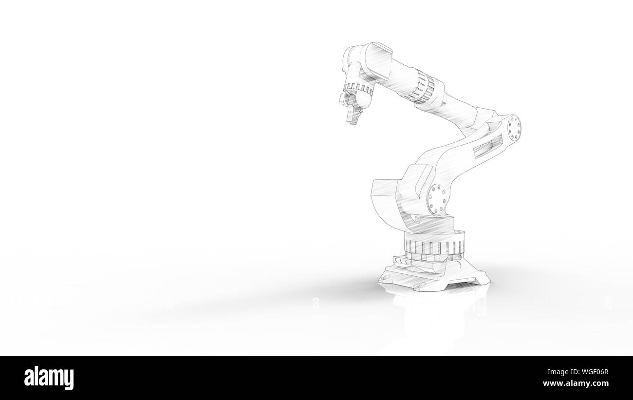 3D rendering of multiple views of a robot arm isolated in white studio ...