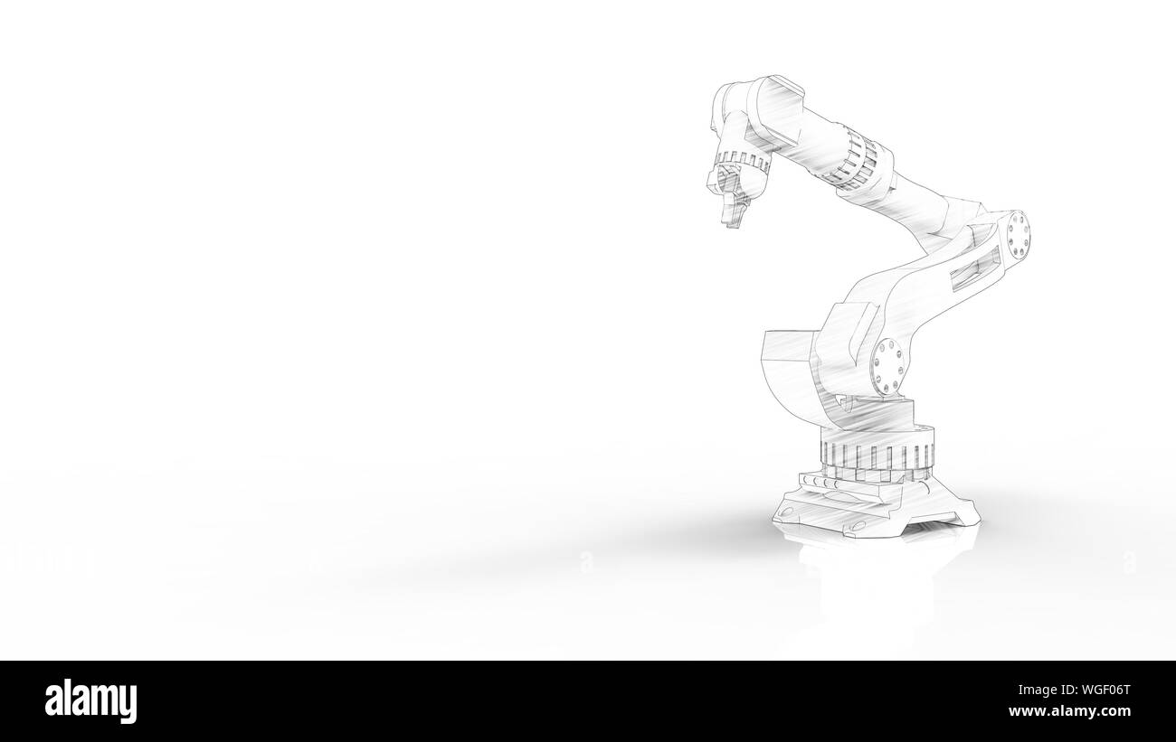 3D rendering of multiple views of a robot arm isolated in white studio ...