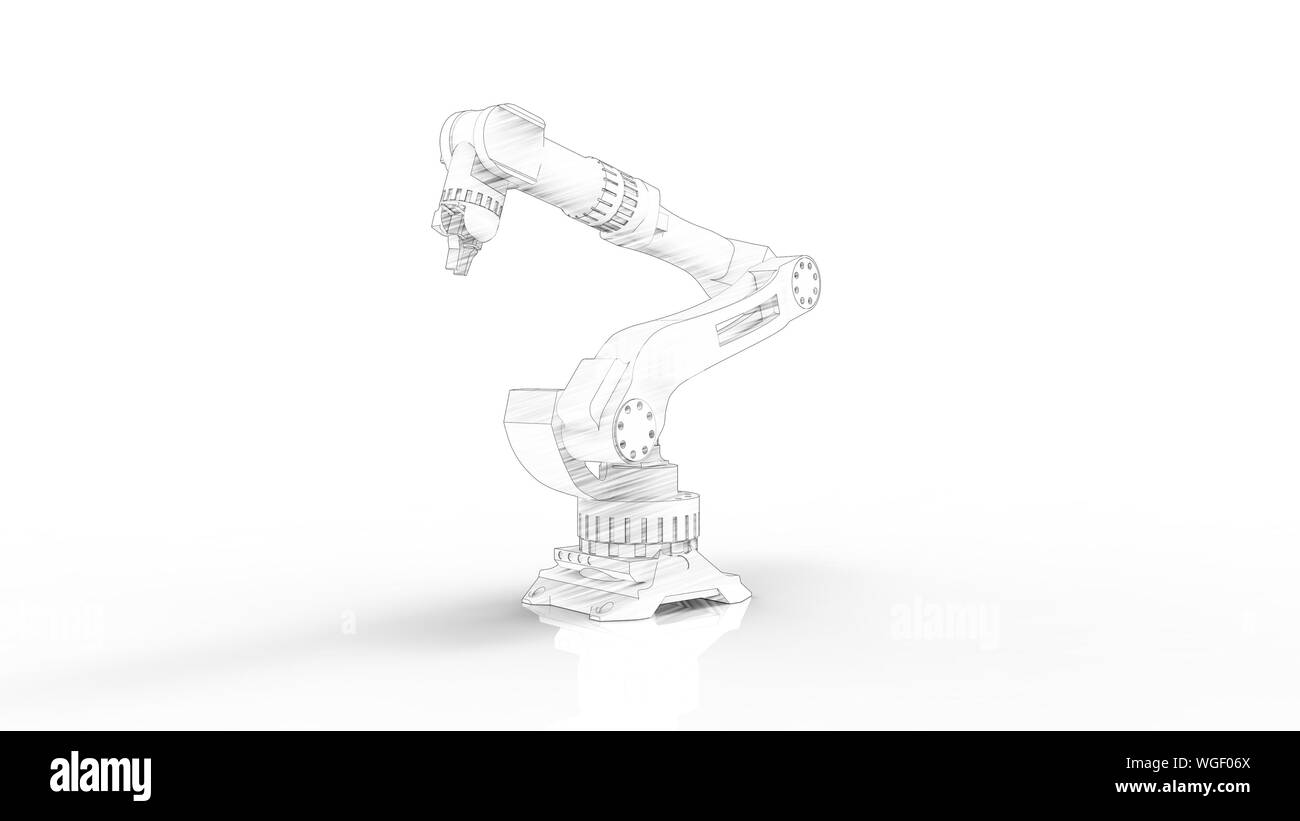 3D rendering of multiple views of a robot arm isolated in white studio ...