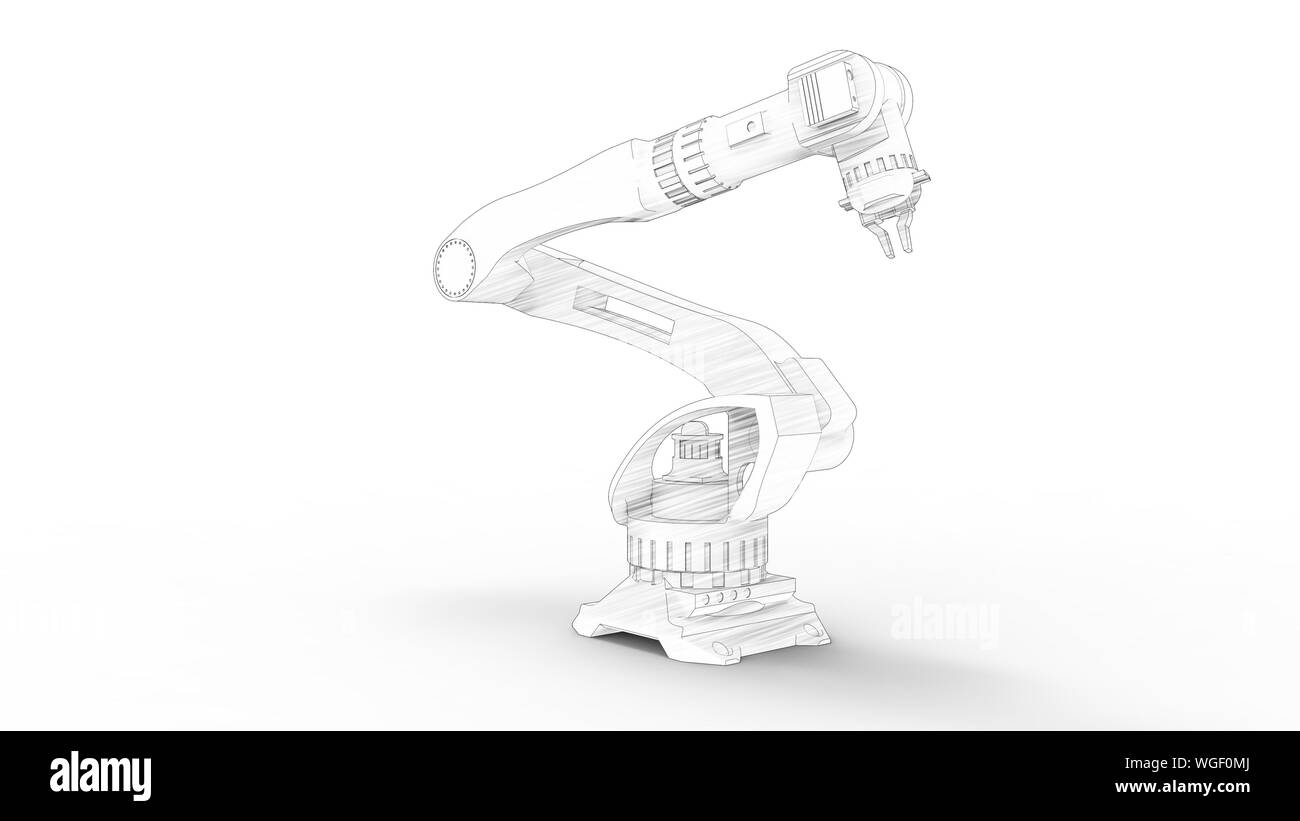3D rendering of multiple views of a robot arm isolated in white studio ...