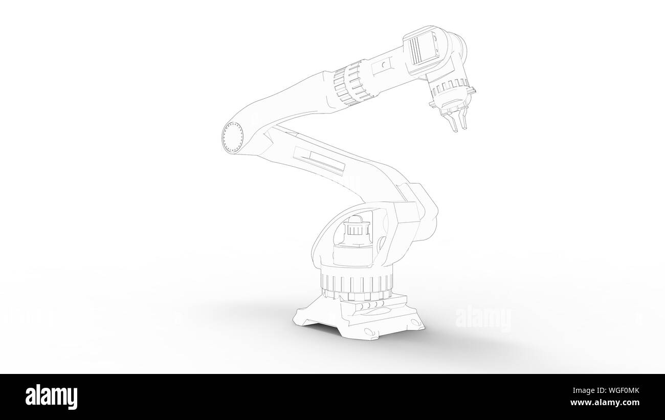 3D rendering of multiple views of a robot arm isolated in white studio ...