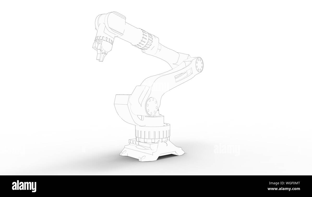 3D rendering of multiple views of a robot arm isolated in white studio ...