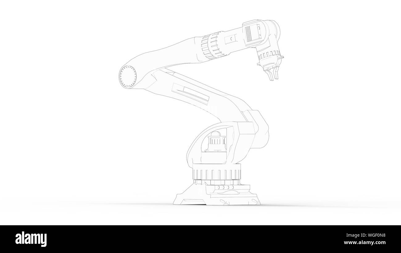 3D rendering of multiple views of a robot arm isolated in white studio ...