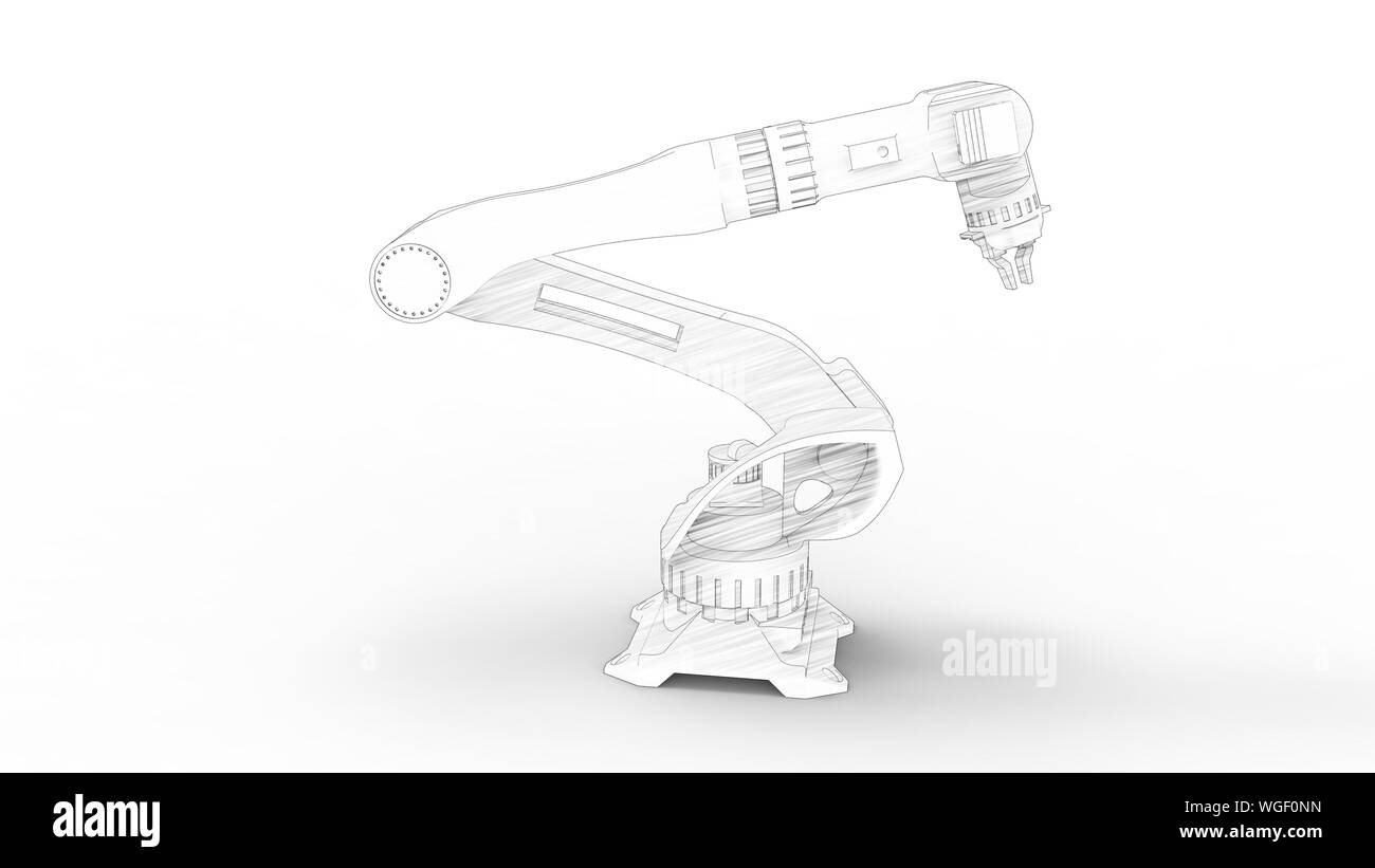 3D rendering of multiple views of a robot arm isolated in white studio ...
